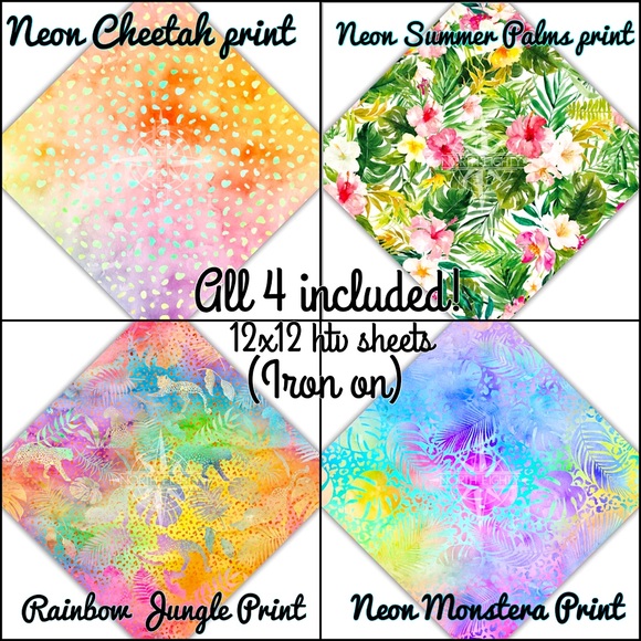 Other | 4 12x12 Neon Alcohol Ink Htv Pattern Vinyl Bundle Beautiful ...